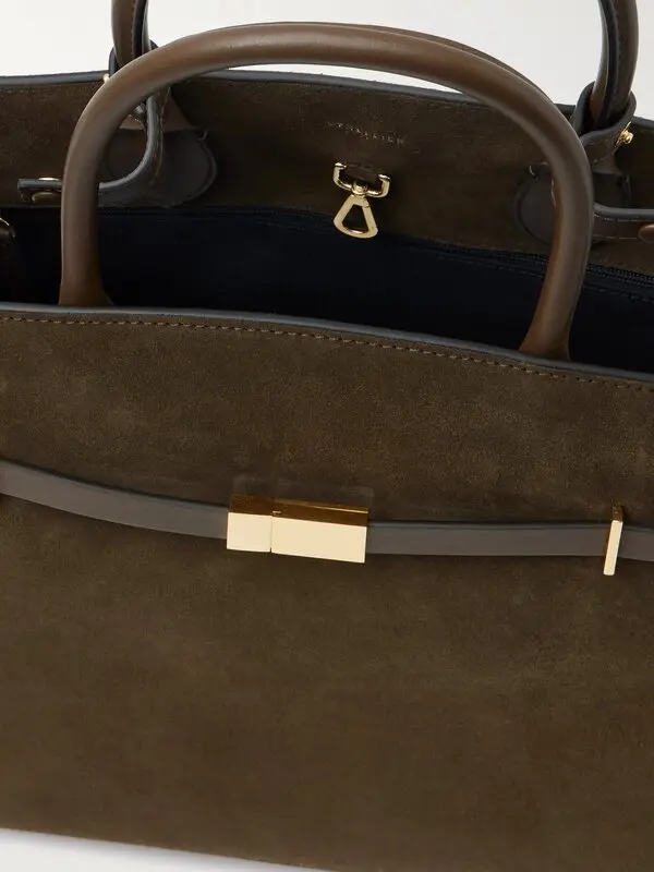 DEMELLIER The Hudson Leather-trimmed Suede Tote - Brown