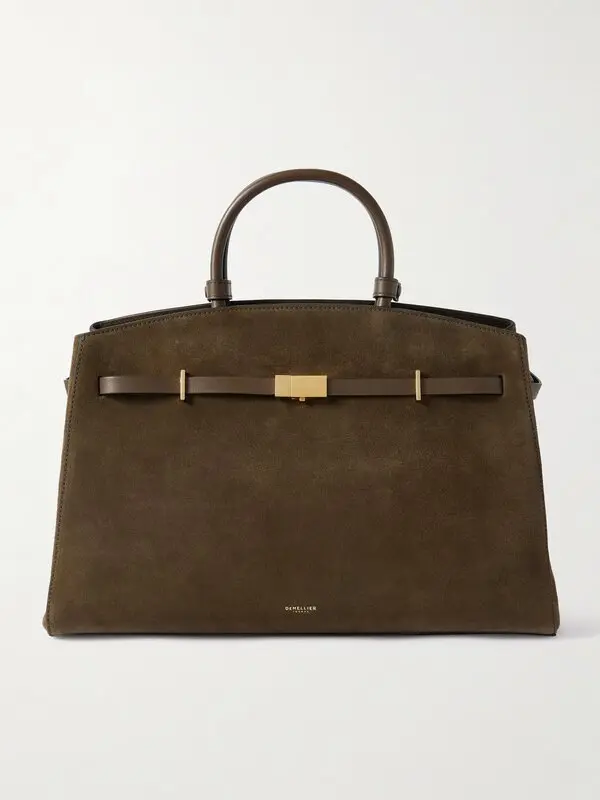 DEMELLIER The Hudson Leather-trimmed Suede Tote - Brown