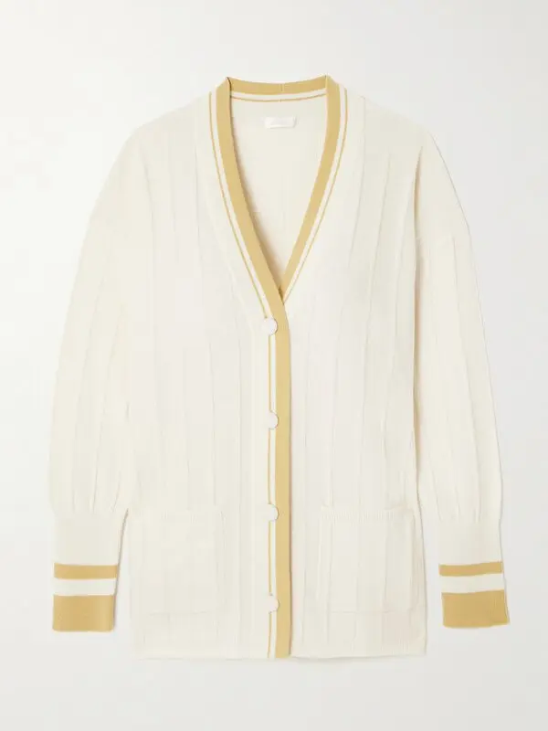 ERES Clubhouse Striped Ribbed Wool And Cashmere-blend Cardigan - Neutrals