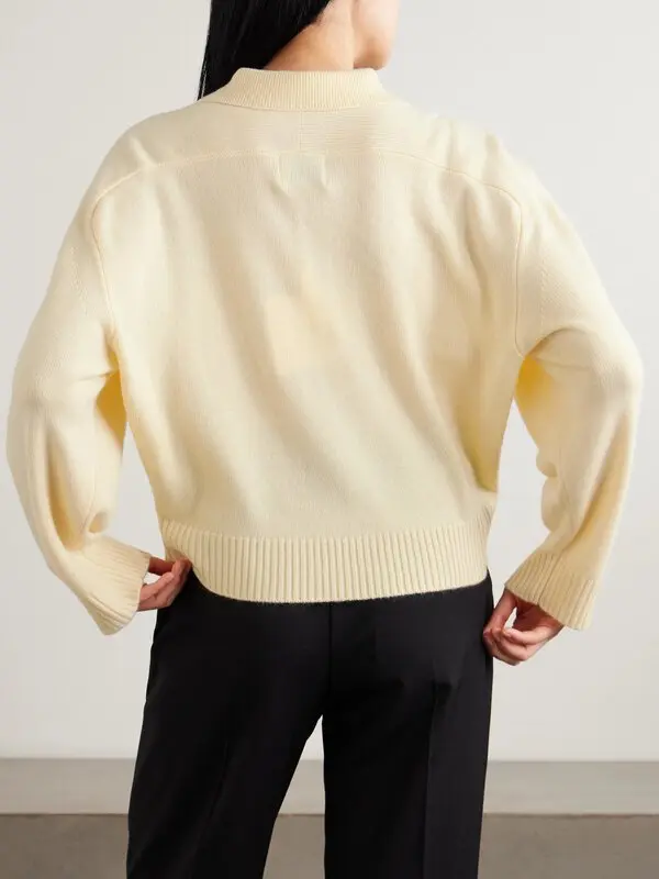 Loulou De Saison Homere Embroidered Cashmere Polo Sweater - Yellow