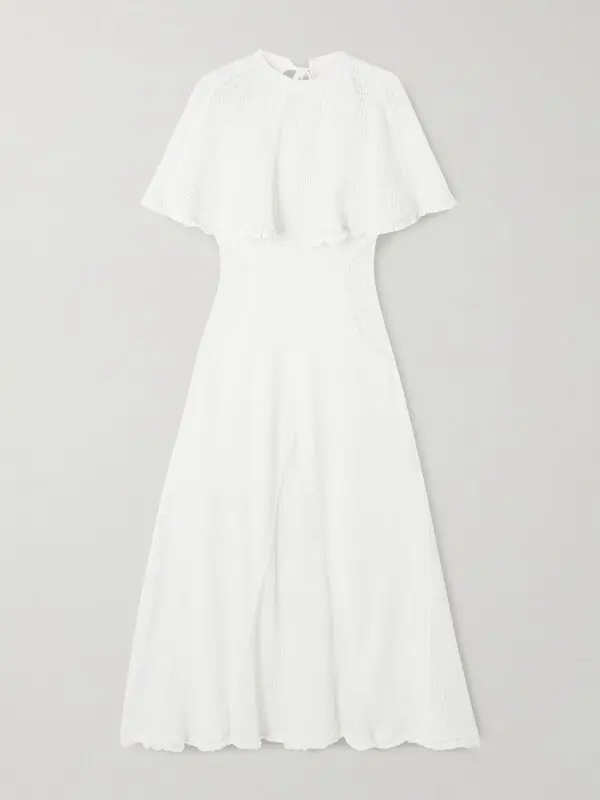 LANVIN Cape-effect Open-knit And Jersey Midi Dress - White
