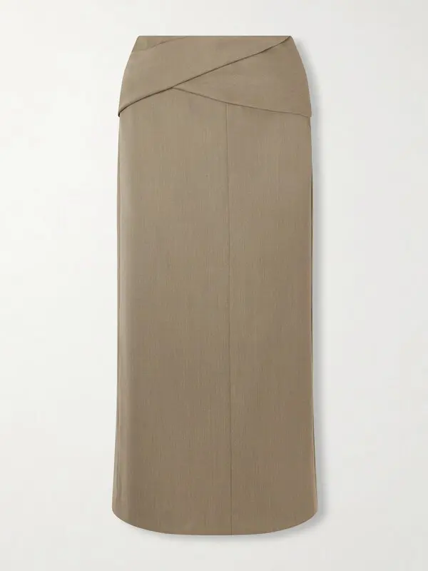 Victoria Beckham Belted Wool-blend Twill Midi Skirt - Green
