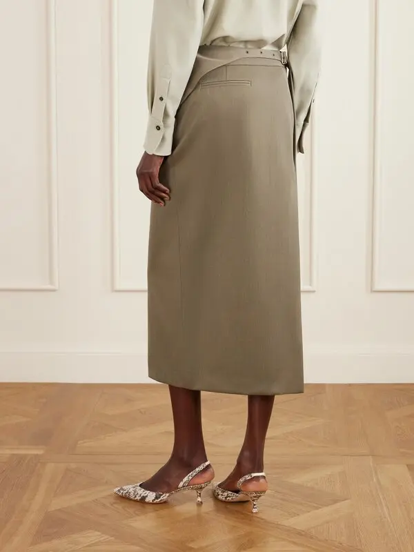 Victoria Beckham Belted Wool-blend Twill Midi Skirt - Green