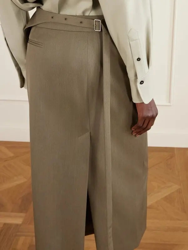 Victoria Beckham Belted Wool-blend Twill Midi Skirt - Green