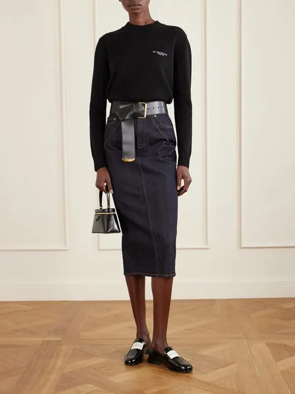 Givenchy Paneled Denim Midi Skirt - Blue