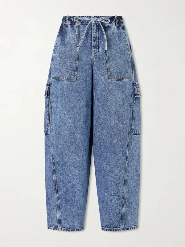 Alaïa Mid-rise Barrel-leg Acid Wash Jeans - Blue