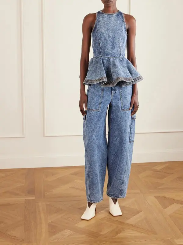 Alaïa Mid-rise Barrel-leg Acid Wash Jeans - Blue
