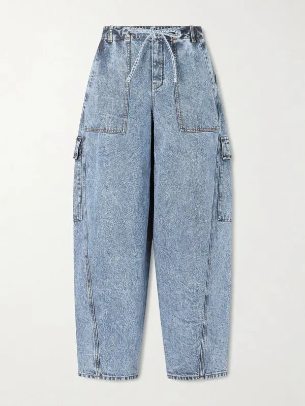 Alaïa Mid-rise Barrel-leg Acid Wash Jeans - Blue