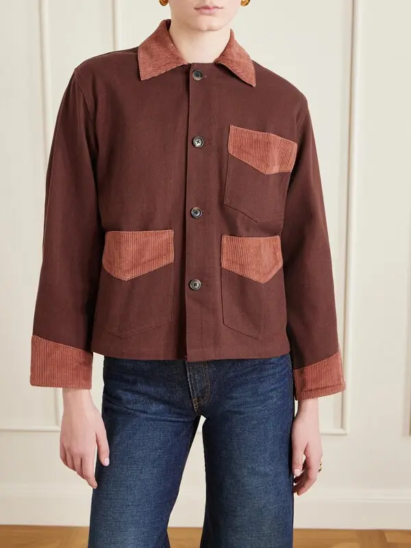 BODE Corduroy-trimmed Cotton-twill Craft Jacket - Brown