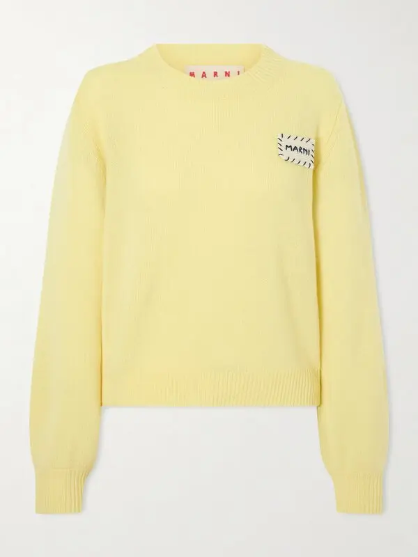 Marni Appliquéd Cashmere Sweater - Yellow