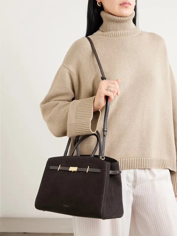 DEMELLIER The Hudson Midi Leather-trimmed Tote - Brown