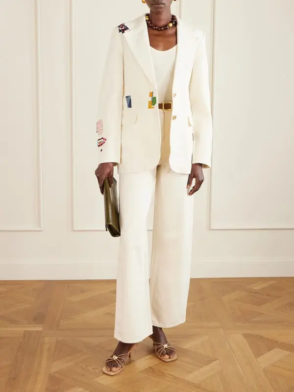 Alix Of Bohemia Abstract Tile Bead-embellished Silk Blazer