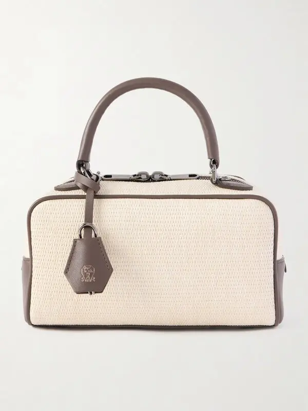 Brunello Cucinelli Mini Leather-trimmed Raffia Shoulder Bag - Cream