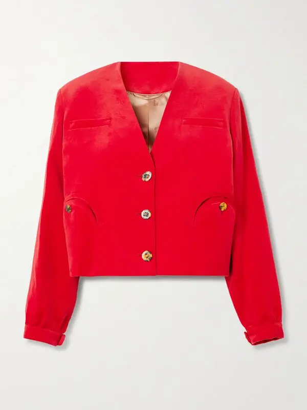 BLAZÉ MILANO Riviera Cotton And Linen-blend Velvet Jacket - Red
