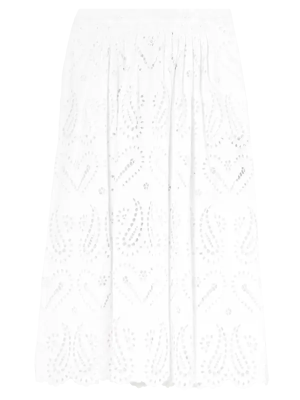 Etro Pleated Scalloped Broderie Anglaise Cotton-blend Poplin Midi Skirt - White