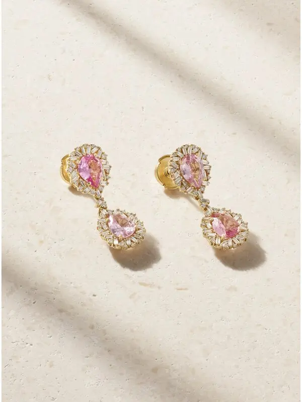 SUZANNE KALAN 18-karat Gold, Sapphire And Diamond Earrings - Pink