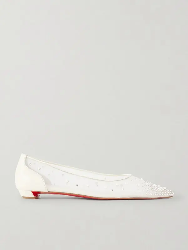 CHRISTIAN LOUBOUTIN Miss Z Degrastrassina Point-toe Flats - White