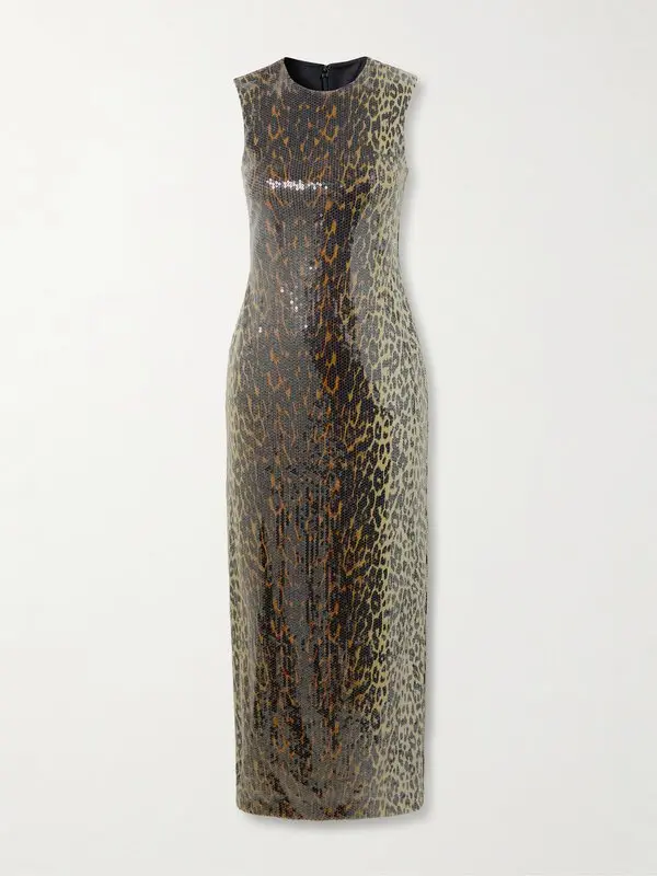 Alex Perry Leopard-print Sequined Midi Dress - Animal Print