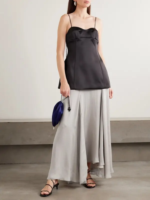 KALLMEYER Alyse Asymmetric Pleated Silk-chiffon Skirt - Gray