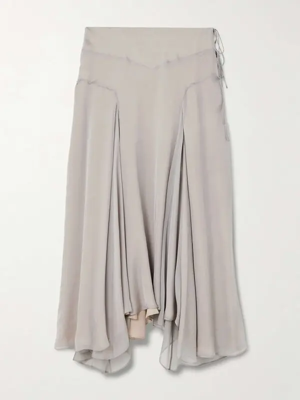 KALLMEYER Alyse Asymmetric Pleated Silk-chiffon Skirt - Light Gray