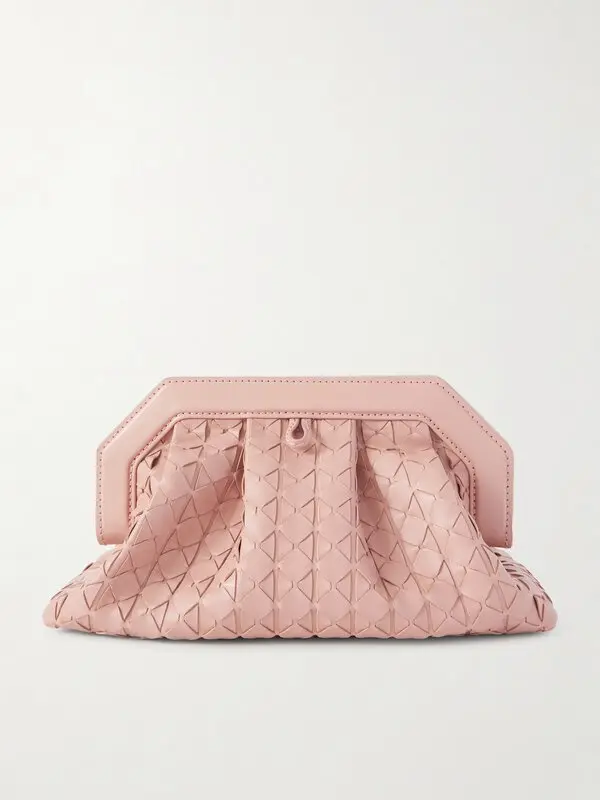 SERAPIAN Secret Mini Embellished Woven Leather Clutch - Pink