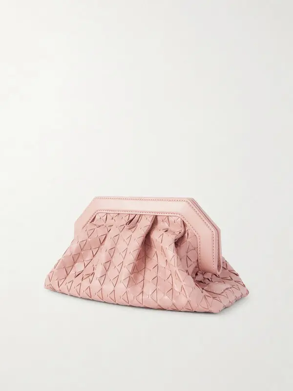 SERAPIAN Secret Mini Embellished Woven Leather Clutch - Pink