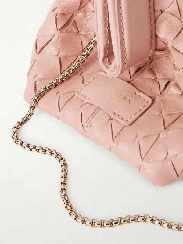 SERAPIAN Secret Mini Embellished Woven Leather Clutch - Pink