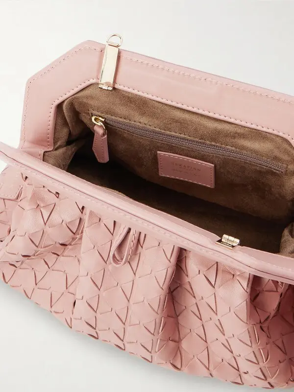 SERAPIAN Secret Mini Embellished Woven Leather Clutch - Pink