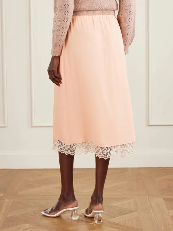 Simone Rocha Layered Lace-trimmed Crepe De Chine Midi Skirt - Orange