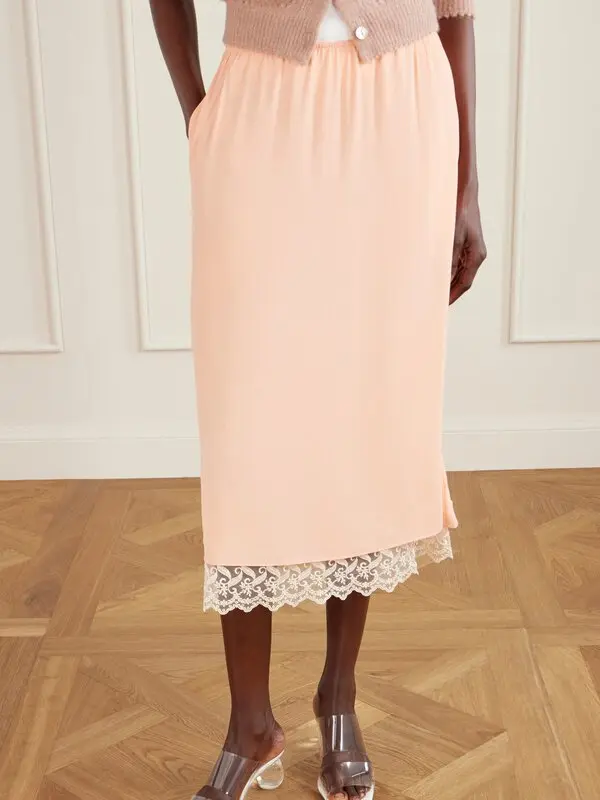 Simone Rocha Layered Lace-trimmed Crepe De Chine Midi Skirt - Orange