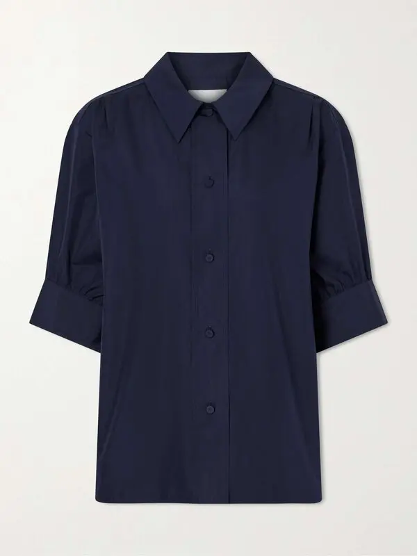 JIL SANDER Gathered Cotton-poplin Shirt - Navy