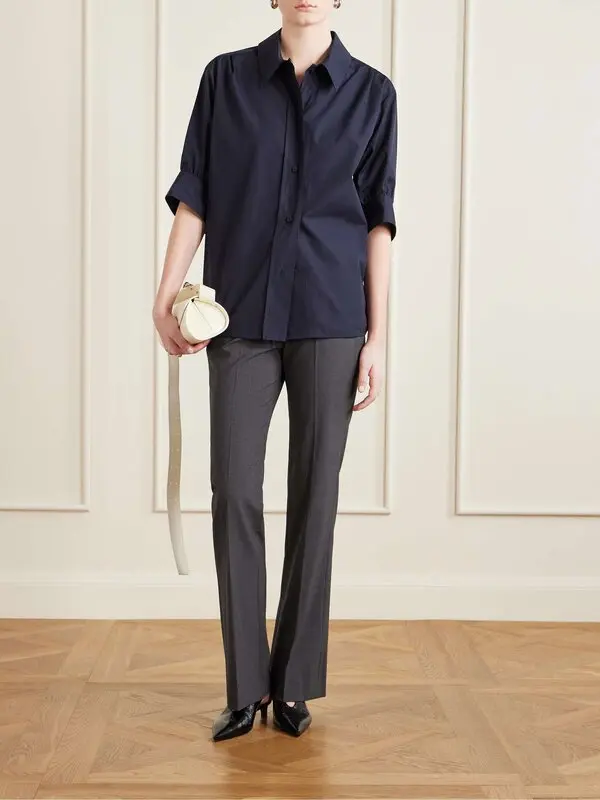 JIL SANDER Gathered Cotton-poplin Shirt - Navy