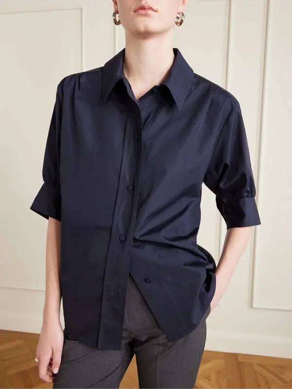 JIL SANDER Gathered Cotton-poplin Shirt - Navy