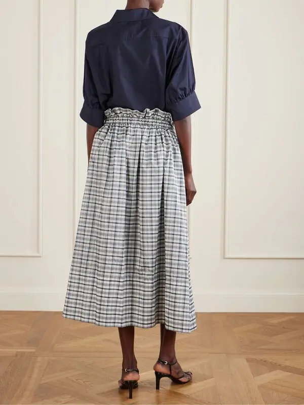 JIL SANDER Checked Silk-blend Midi Skirt - Forest Green