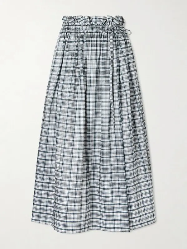 JIL SANDER Checked Silk-blend Midi Skirt - Green