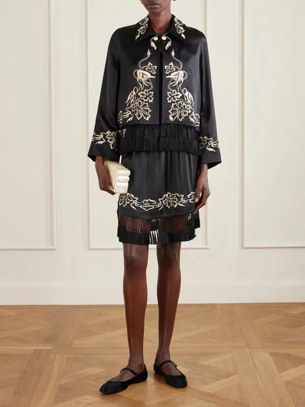 BODE Phantasm Fringed Embroidered Silk-satin Jacket