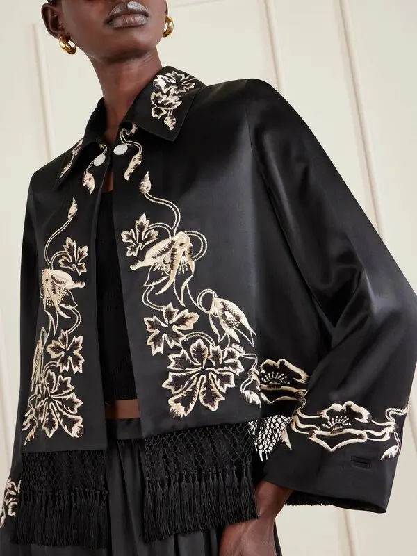 BODE Phantasm Fringed Embroidered Silk-satin Jacket
