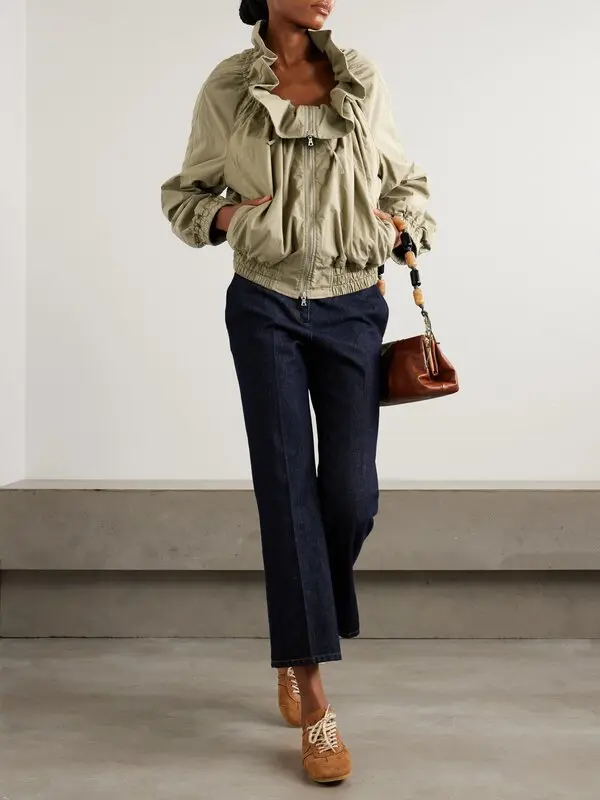 Dries Van Noten Ruffled Gathered Cotton-blend Jacket - Neutrals
