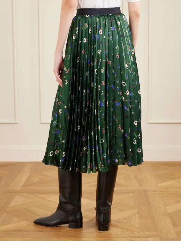 Sacai Belted Floral-print Pleated Midi Skirt