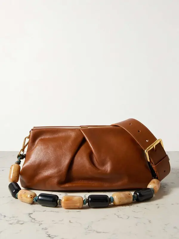 Dries Van Noten Pleated Leather Shoulder Bag - Tan