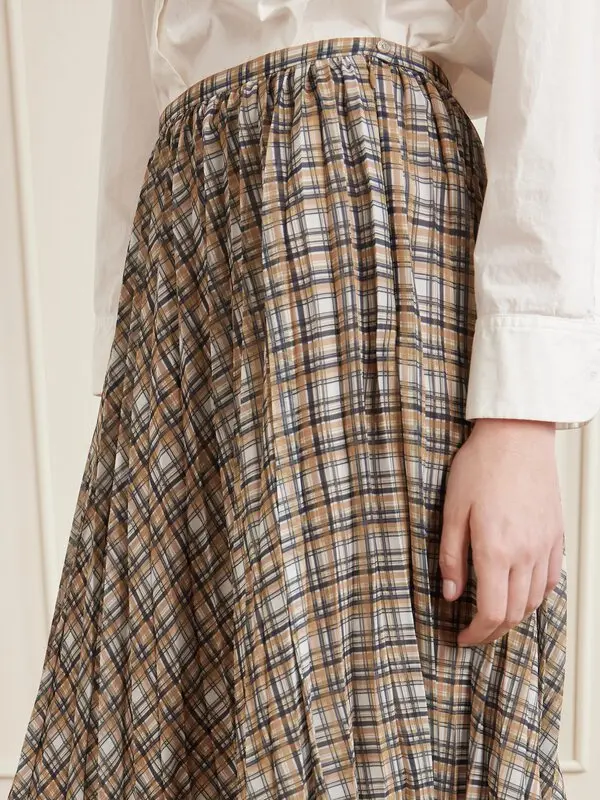 Acne Studios Asymmetric Pleated Checked Chiffon Midi Skirt