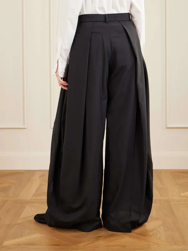 Sacai Belted Pleated Crepe Wide-leg Pants