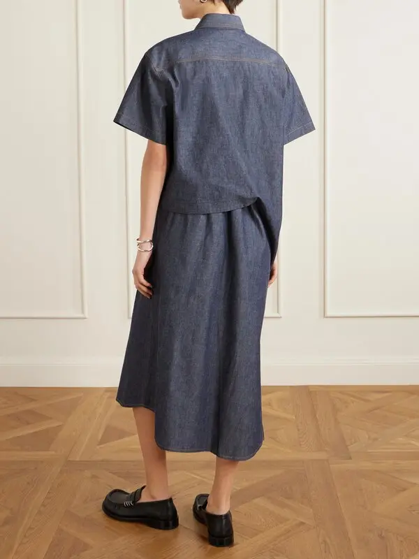 Sacai Gathered Denim Midi Shirt Dress