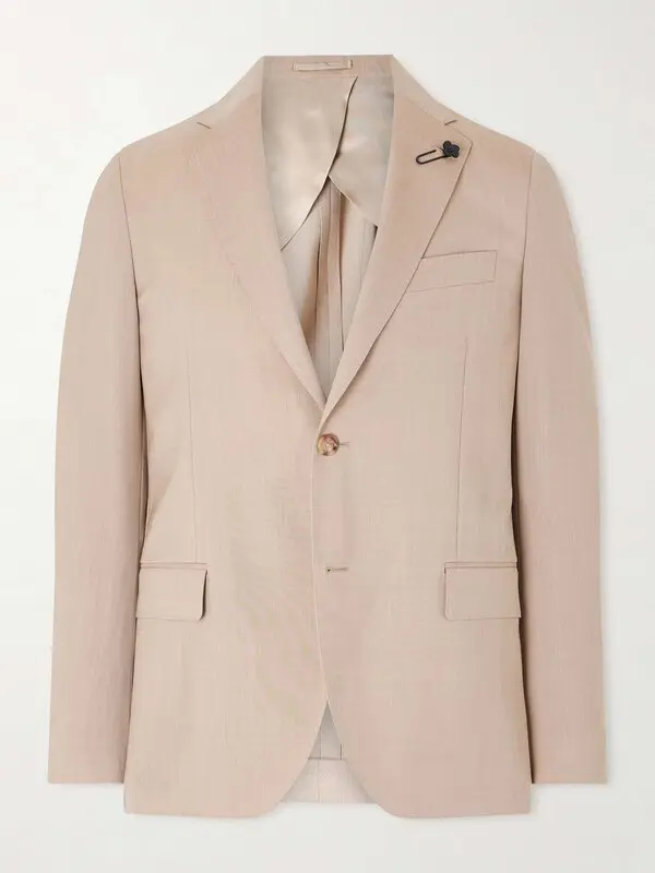 LARDINI Embellished Virgin Wool Suit Jacket - Beige