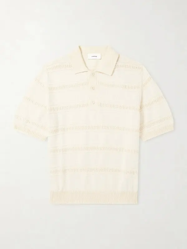 LARDINI Striped Organic And Recycled-cotton Polo Shirt