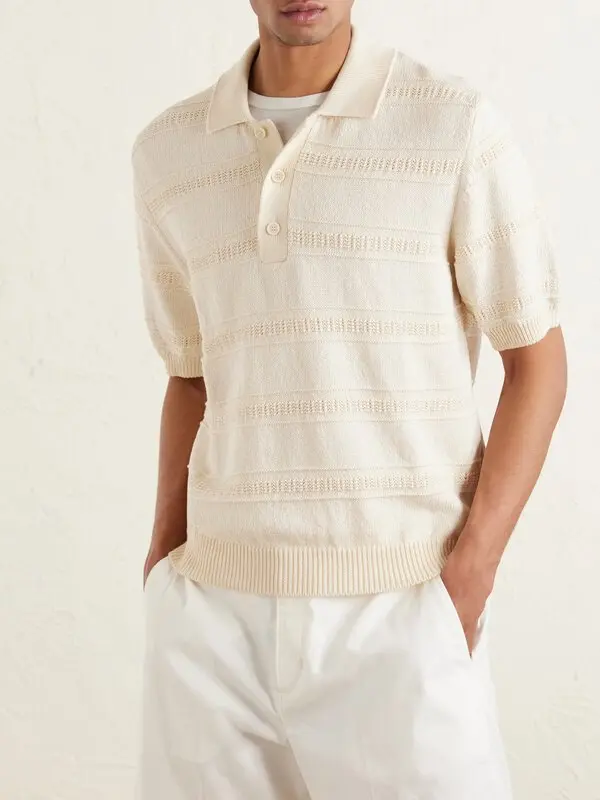 LARDINI Striped Organic And Recycled-cotton Polo Shirt