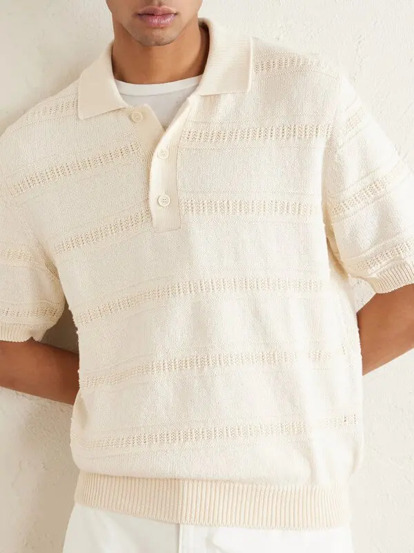 LARDINI Striped Organic And Recycled-cotton Polo Shirt