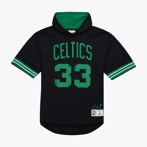 Mitchell & Ness Larry Bird Boston Celtics Short Sleeve Mesh Hoodie - Black