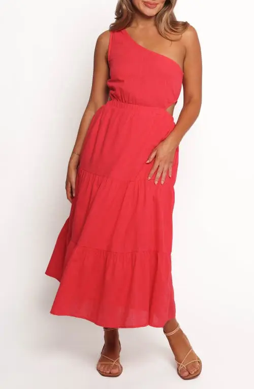 PETAL & PUP Teresa One-shoulder Cutout Cotton Midi Dress - Red