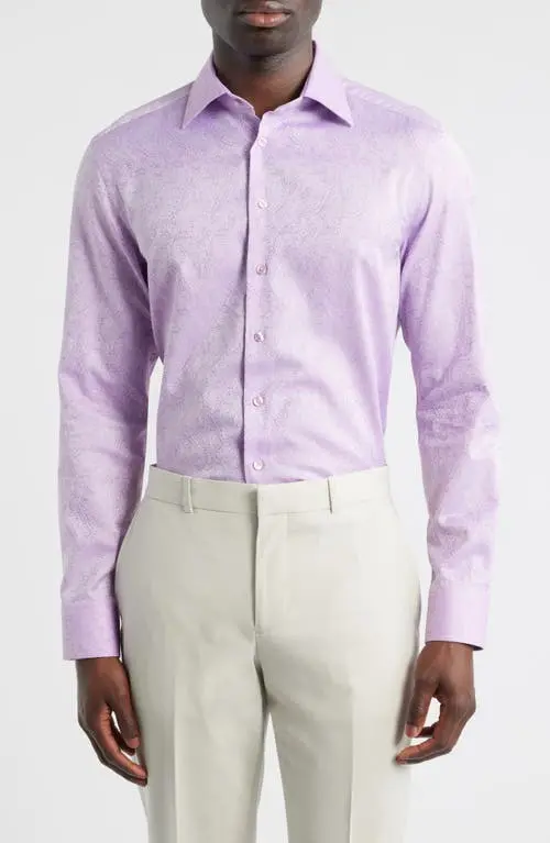 Etro Roma Regular Fit Violet Paisley Jacquard Cotton Dress Shirt